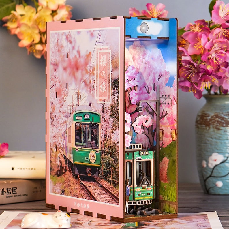 Sakura Trip on Train Book Nook Book Shelf Insert Bookcase - Etsy