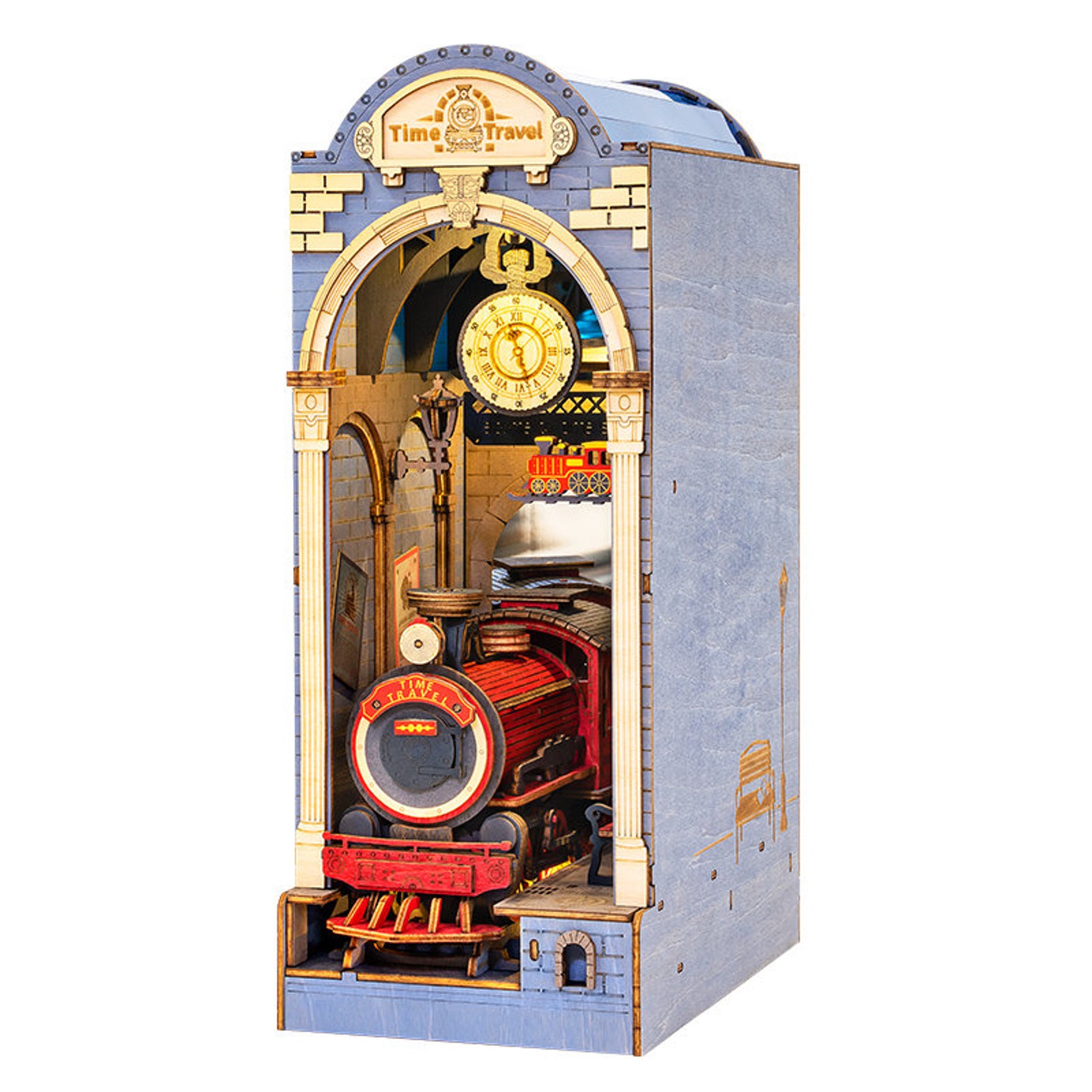 Time Travel Train Book Nook - Book Shelf Insert - Bookcase With Light ...