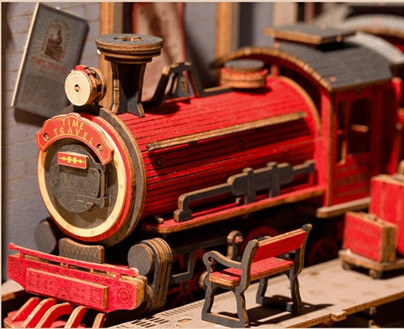 Time Travel Train Book Nook - Book Shelf Insert - Bookcase With Light ...