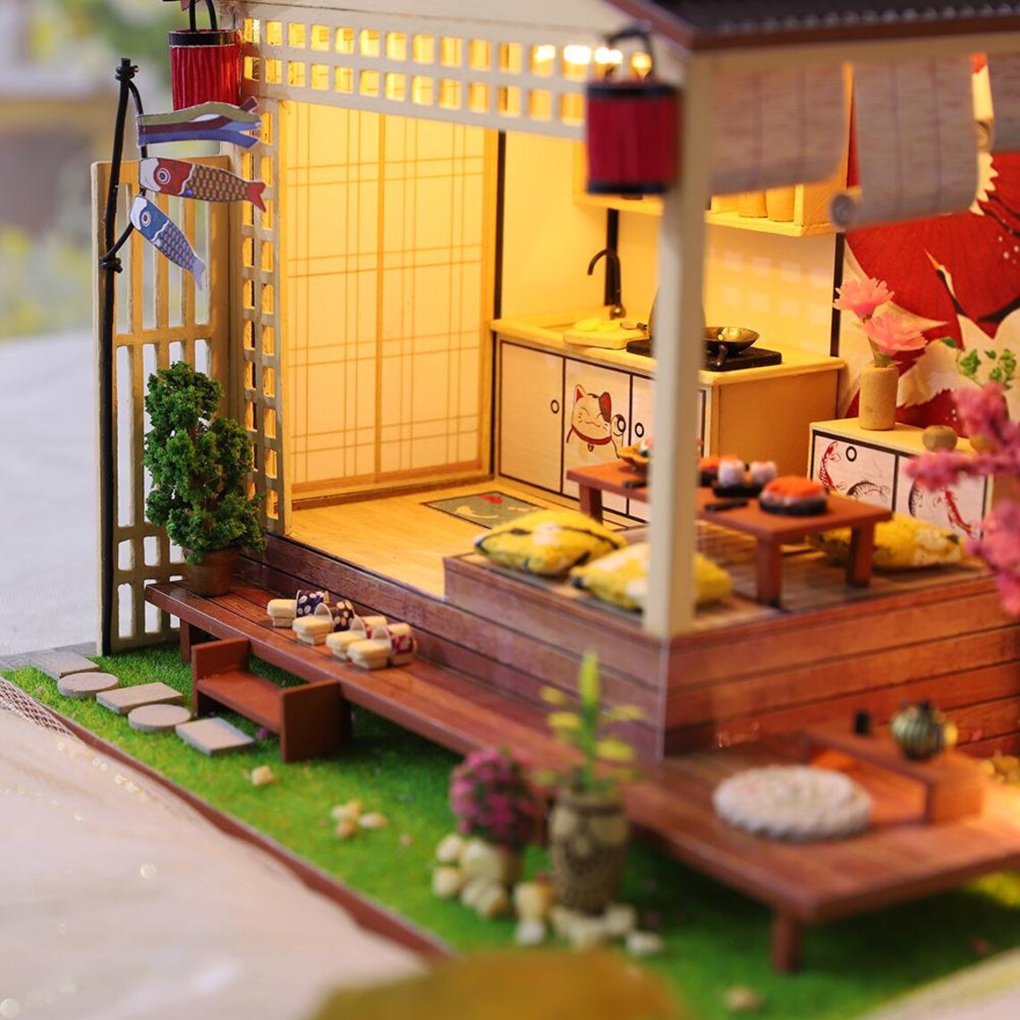 Diy Japanese Restaurant Style Wooden Miniature Doll House Kit Etsy