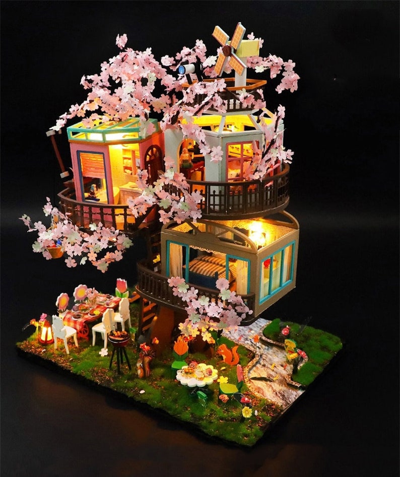 DIY Cherry Blossom Tree Wooden Miniature Doll House Kit - Etsy