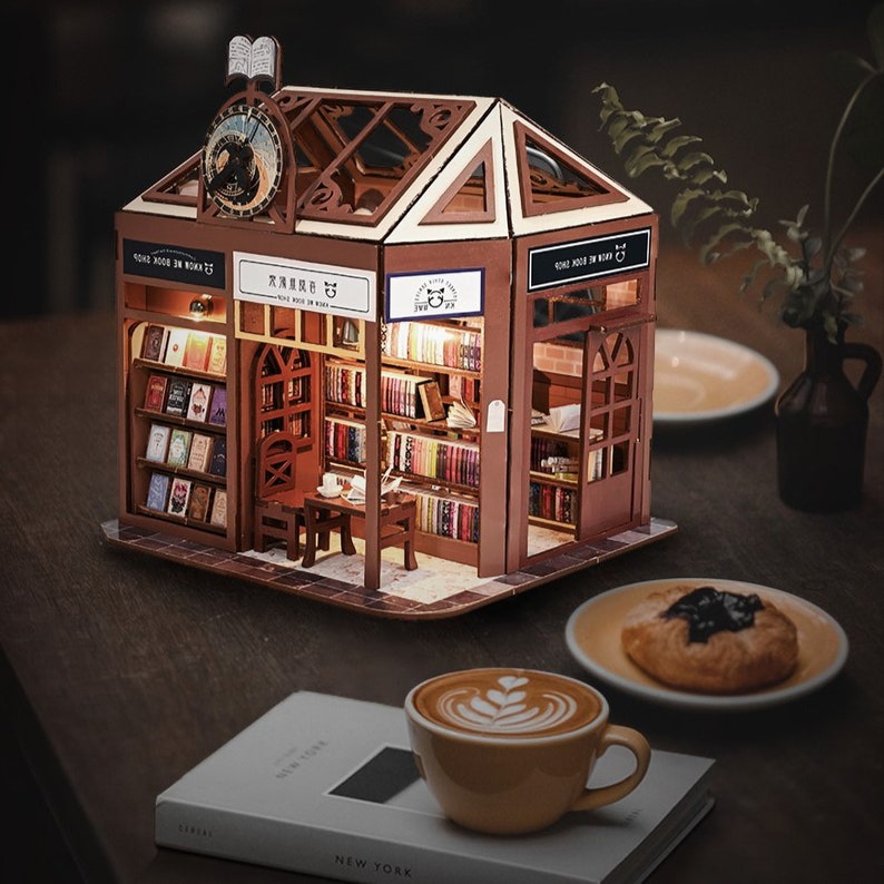 Vintage Bookstore Miniatures Dollhouse Kit || 1:24 With Light Adult ...