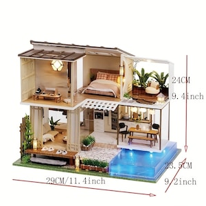 DIY Modern Traditional Style Miniature Dollhouse Kit || 1:24 With Light ...