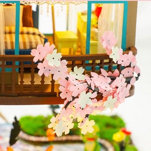 DIY Cherry Blossom Tree Wooden Miniature Doll House Kit 1:24 With Light ...