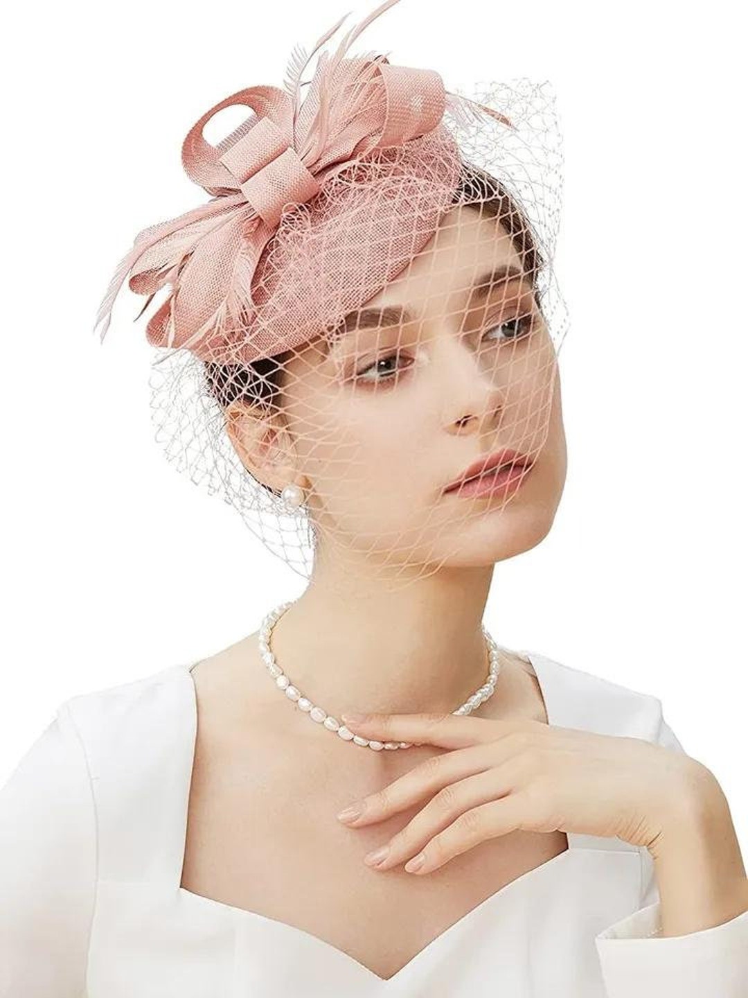 Dusty Pink Birdcage Veil Fascinator, Handmade Sinamay Wedding Hat - Etsy