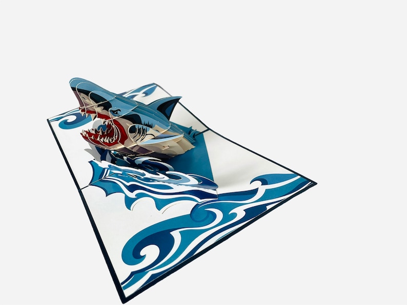 Megalodon Shark Birthday Pop up Cards, for Boys, Father's Day 3D Card ...