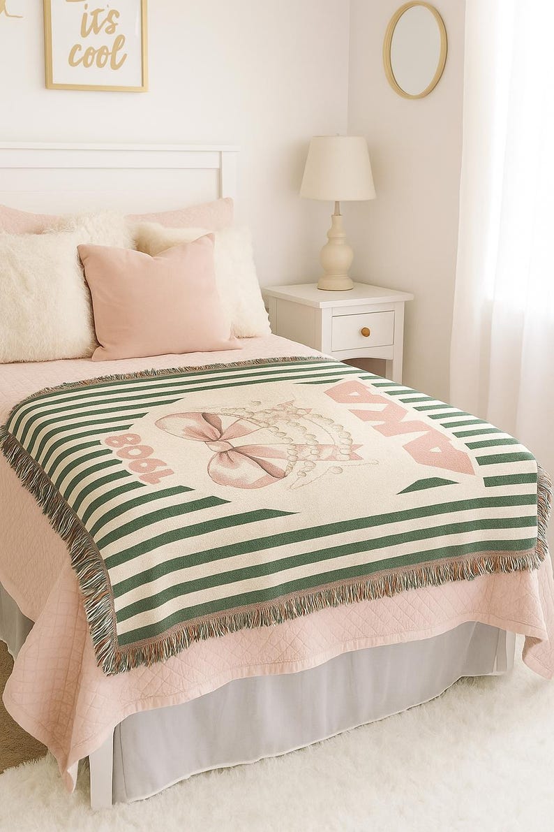 AKA 1908 Woven Throw Blanket, Green and Pink, Sorority Gift - Etsy