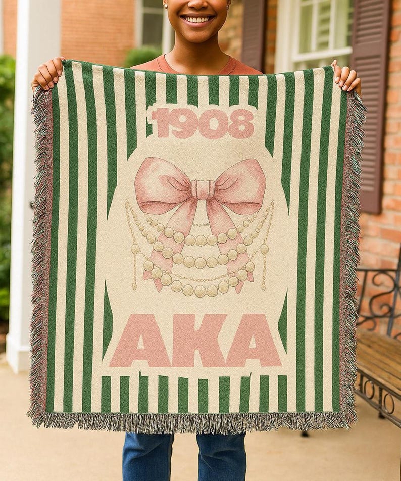 AKA 1908 Woven Throw Blanket, Green and Pink, Sorority Gift - Etsy