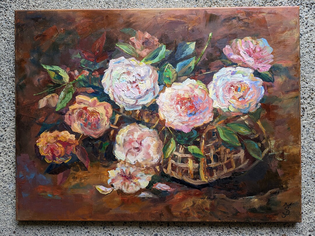 Still Life With Roses Painting , Original Oil Painting , Oil on Canvas ...