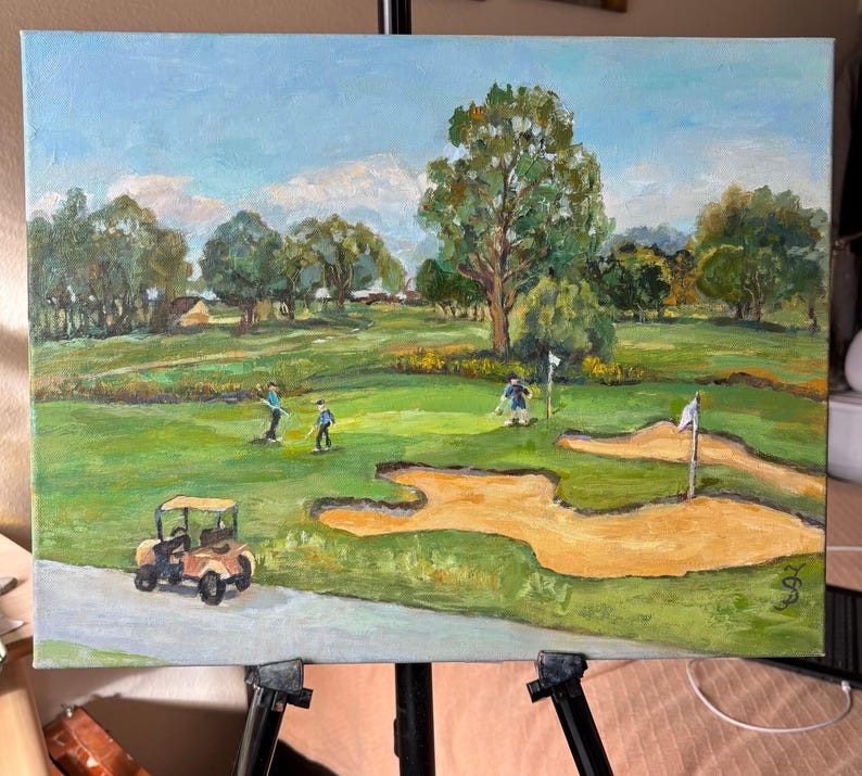 Original Golf Sport Oil Painting on Canvas 14"x 18", Golf Painting ...