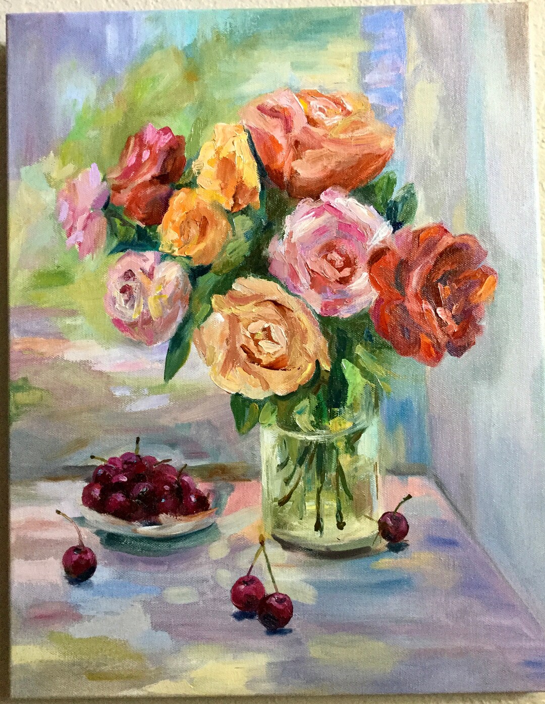 Still Life With Roses Original Art ,roses Oil Painting on Canvas 14'' X ...