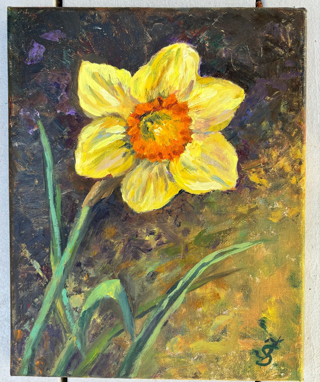 Daffodil Oil Painting on Canvas 8"x 10" , Yellow Flower Original Wall ...