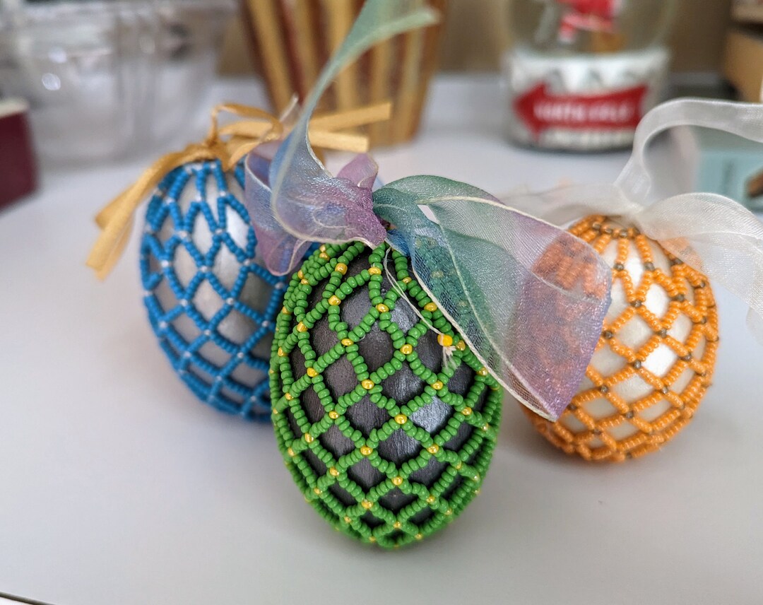 Easter Eggs Ornament Bead. Decorative Beaded Eggs is 3 With a Diameter ...