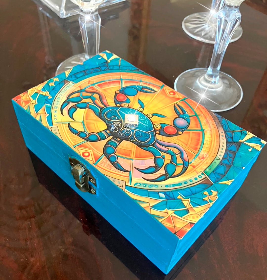 Cancer Astrological Sign Tarot Card Box, Wood Tarot Card Boxes, Boxes ...