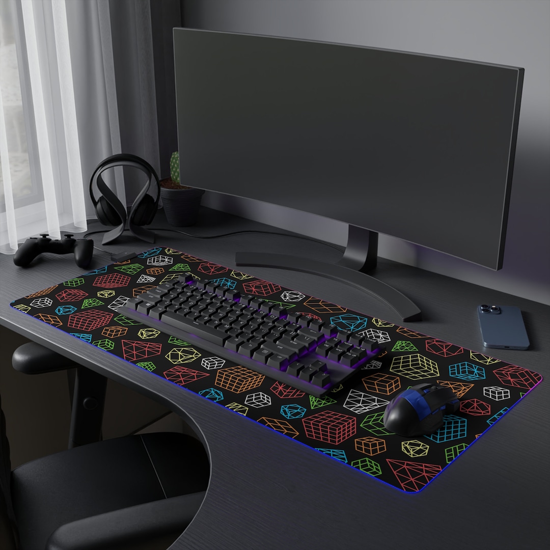 LED Gaming Desk Mat, Mouse Pad, Rubik's Cube Line Art - Etsy
