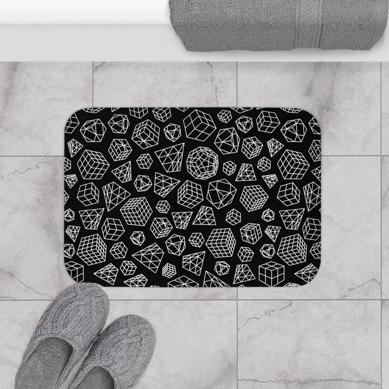 Monochrome Line Art Cubes Rubik's Cube Bath Mat - Soft and Squishy Mat ...