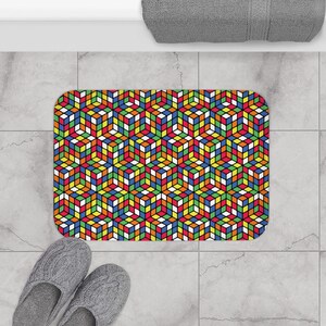 Optical Illusion Rubik's Cube Bath Mat - Soft and Squishy Mat Covered ...