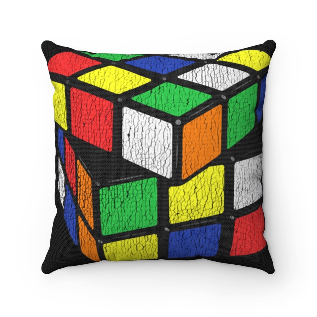 Vintage-style Cube Rubik's Cube Pillow 2-sided Print, Square Throw Pillow, Fun Bedding Bedroom ...