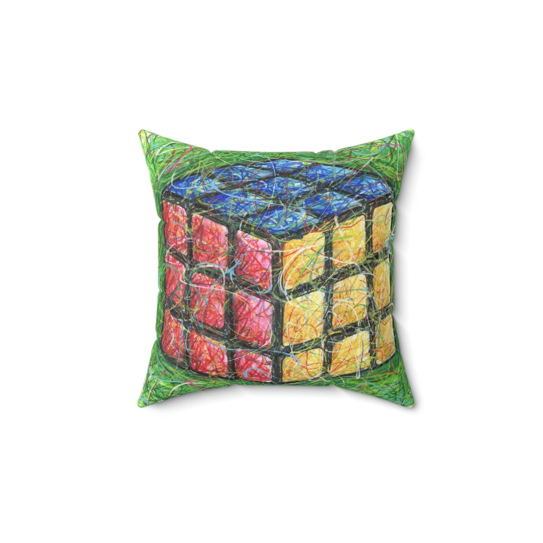 Rubik's Cube Scribble Art Pillow - Hand Drawn Fun Gift for Rubik's Cuber Bedroom Office Family ...