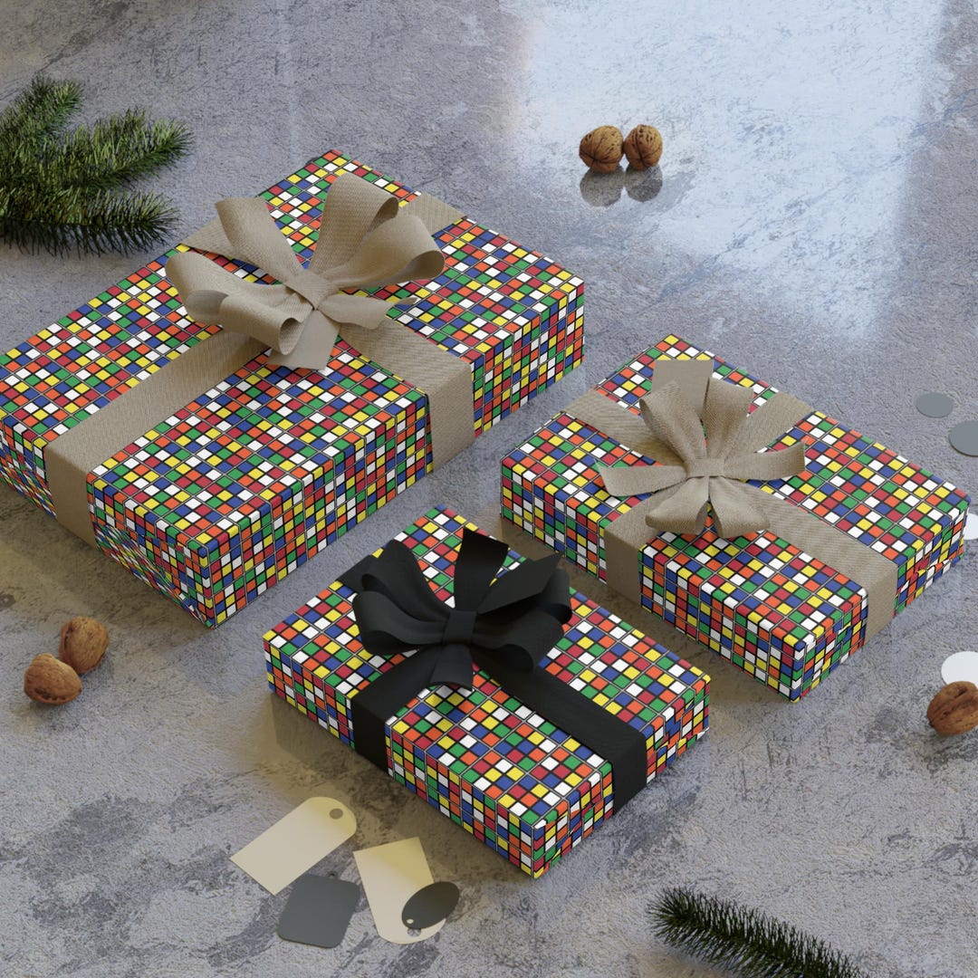 Rubik's Cube Gift Wrap - Scrambled Cubes Wrapping Paper - Christmas ...