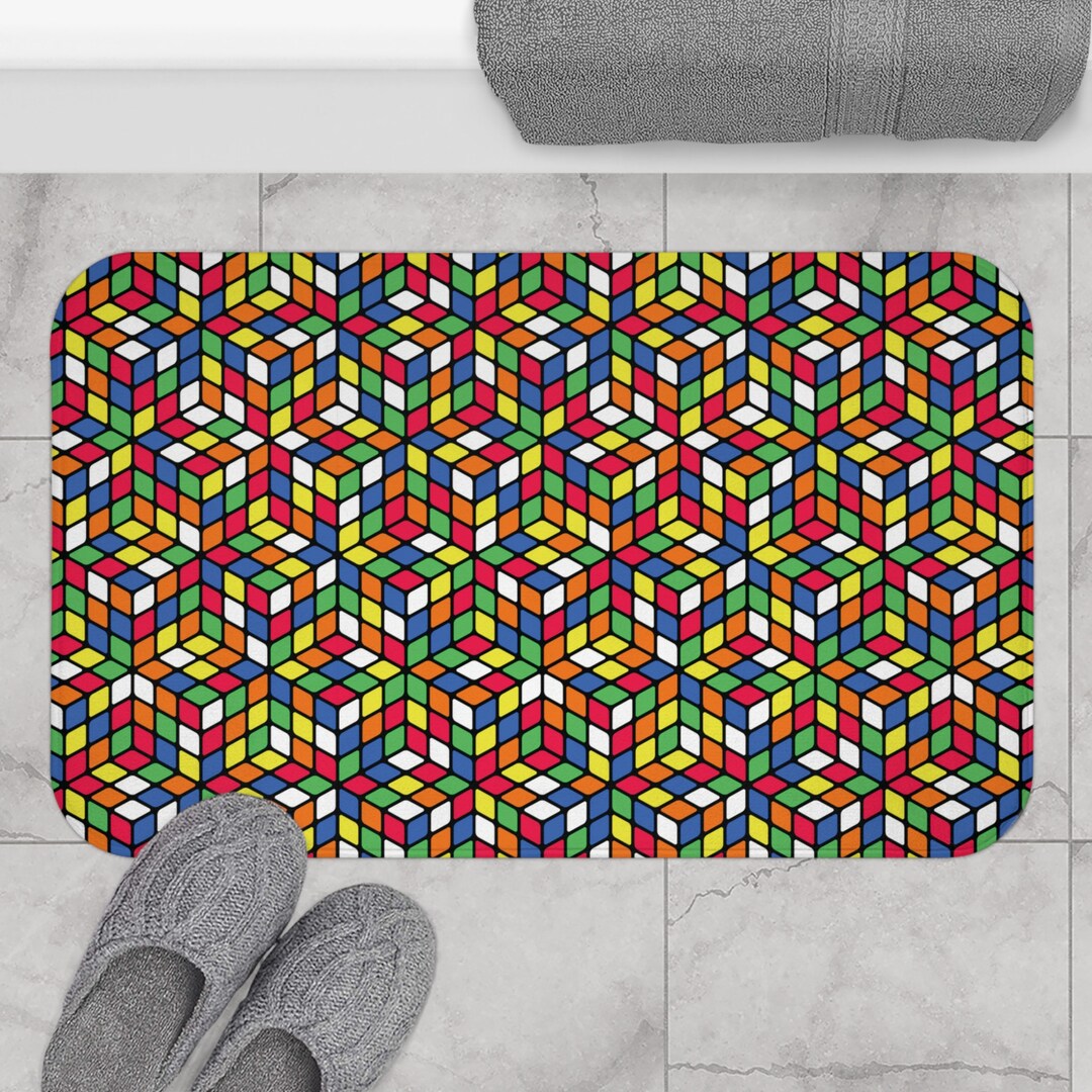 Optical Illusion Rubik's Cube Bath Mat - Soft and Squishy Mat Covered ...