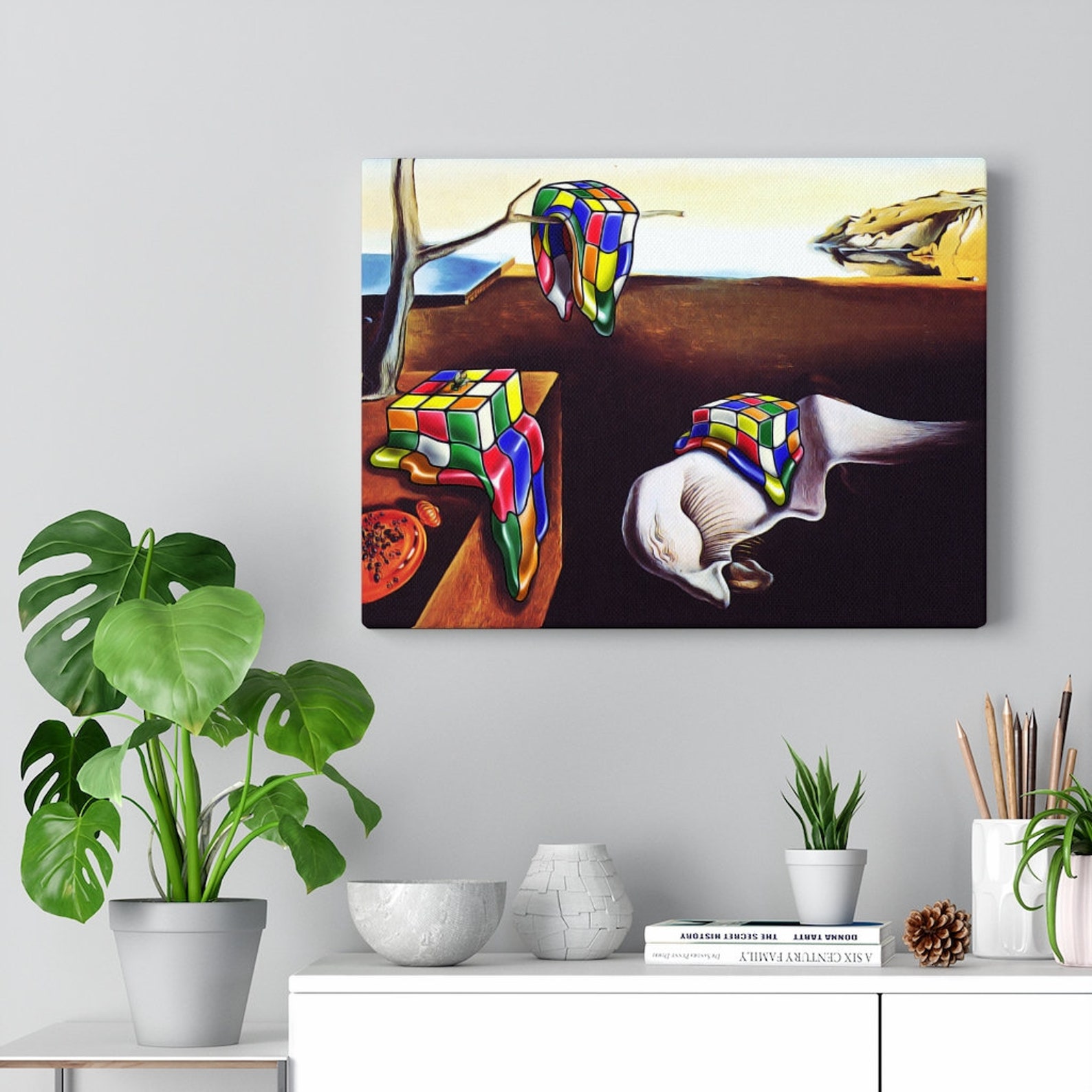Melting Rubik's Cube Art Salvador Dali Canvas Gallery | Etsy