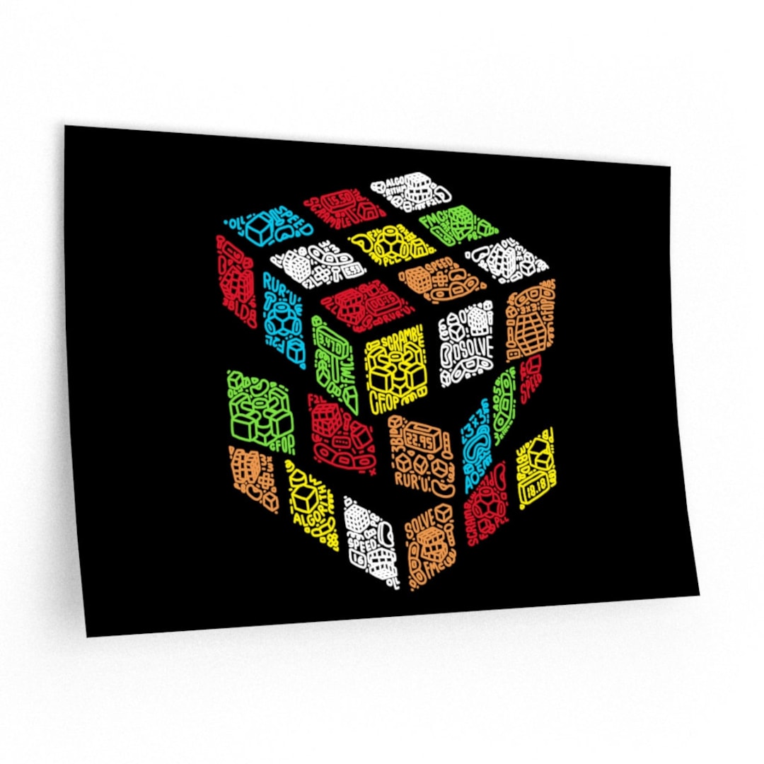 Rubik's Cube Wall Decal - Doodle Cube - Hand Drawn Artwork Print - Etsy
