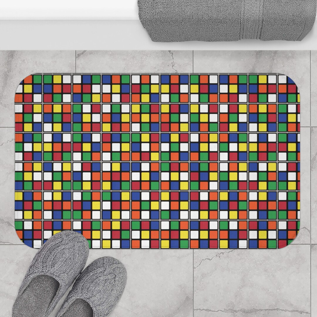 Rubik's Cube Bath Mat - Soft and Squishy Mat Covered With Rubik's Cubes ...