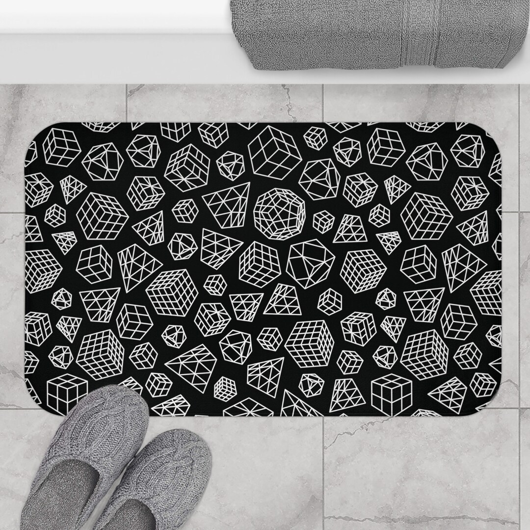 Monochrome Line Art Cubes Rubik's Cube Bath Mat - Soft and Squishy Mat ...