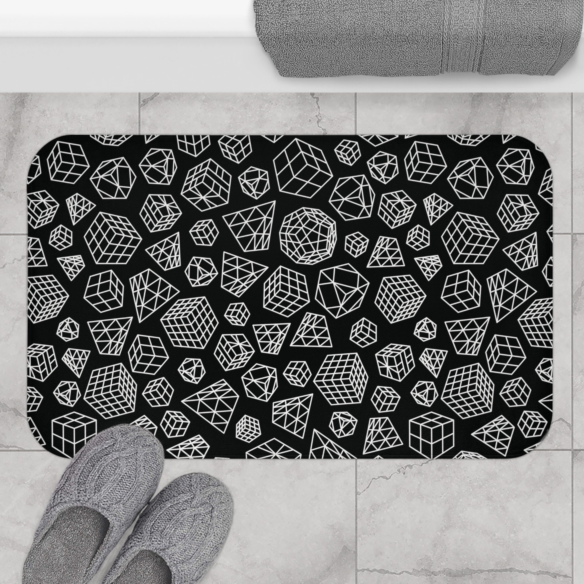 Monochrome Line Art Cubes Rubik's Cube Bath Mat Soft and - Etsy