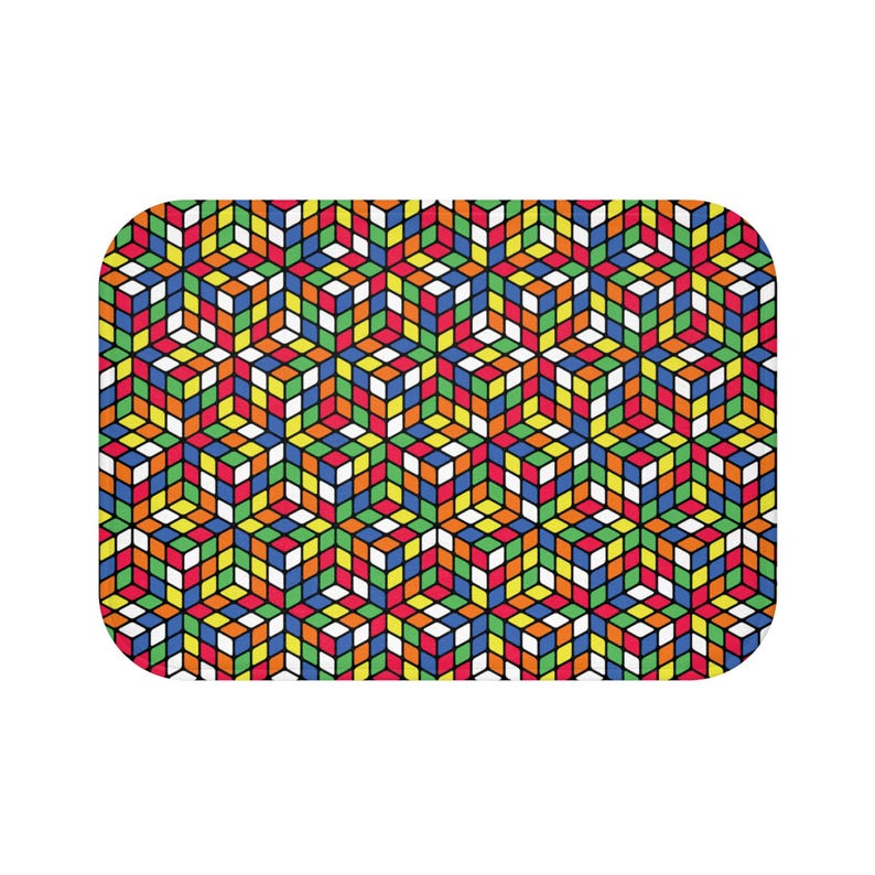 Optical Illusion Rubik's Cube Bath Mat - Soft and Squishy Mat Covered ...