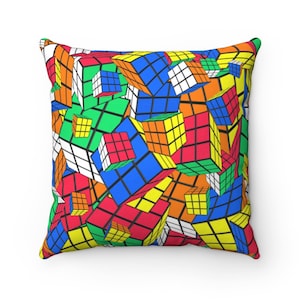 Crazy Cubes - Rubik's Cube Pillow - 2-sided Print, Square Throw Pillow ...