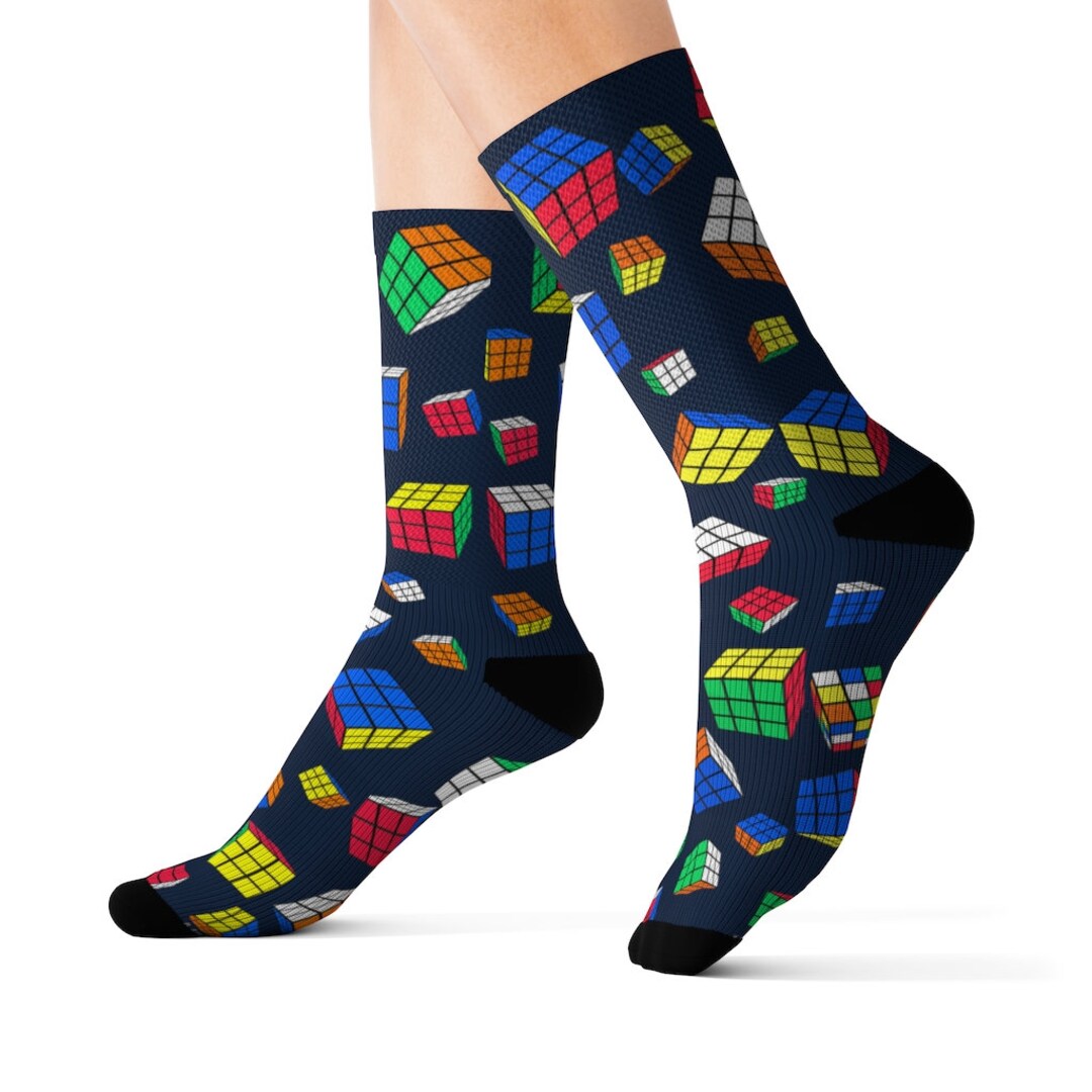 Cubes All Over - Dark Blue Rubik's Cube Socks - Fun Socks for Men ...