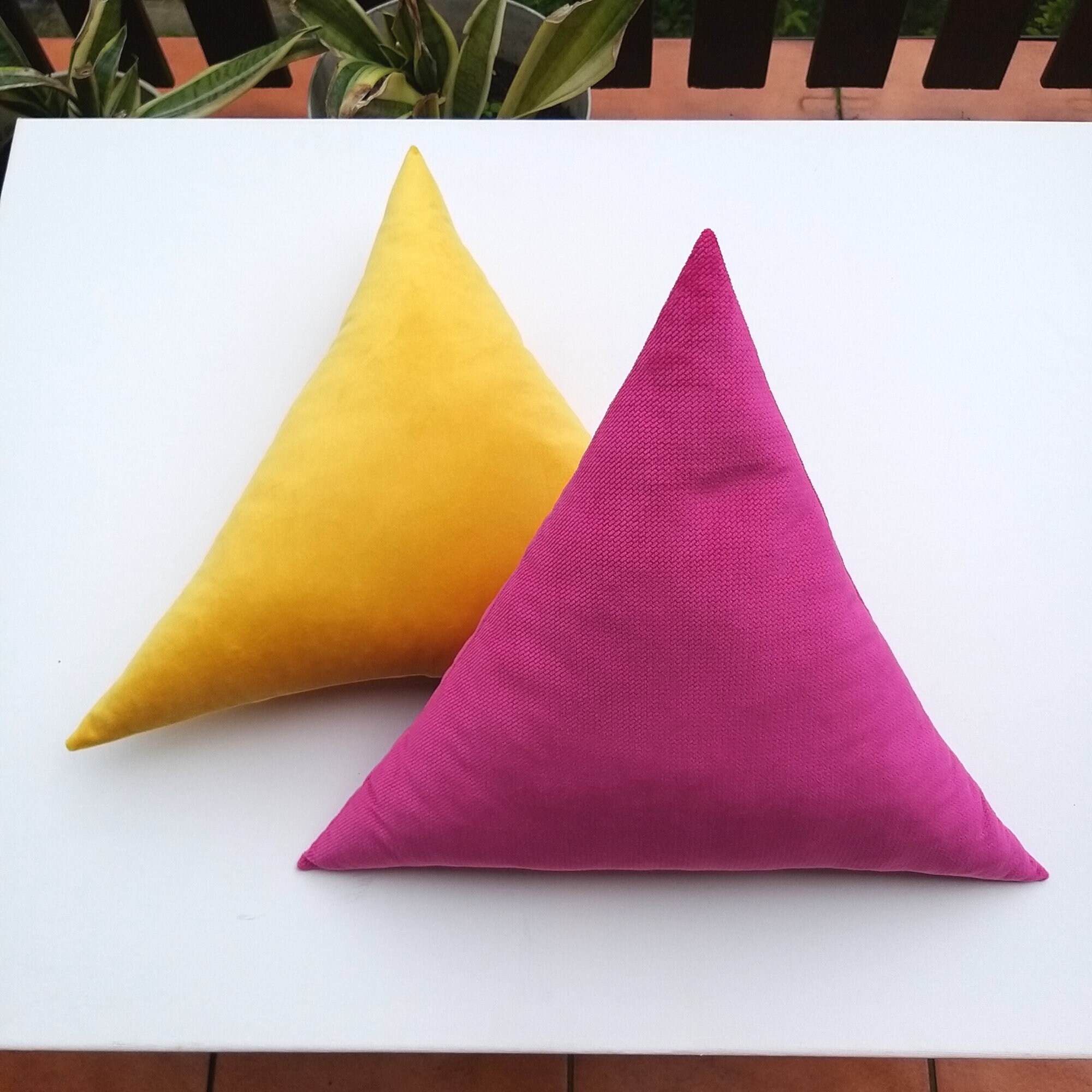Mustard Triangle Pillow, Geometric Pillow, Color Block Triangle Cushion ...