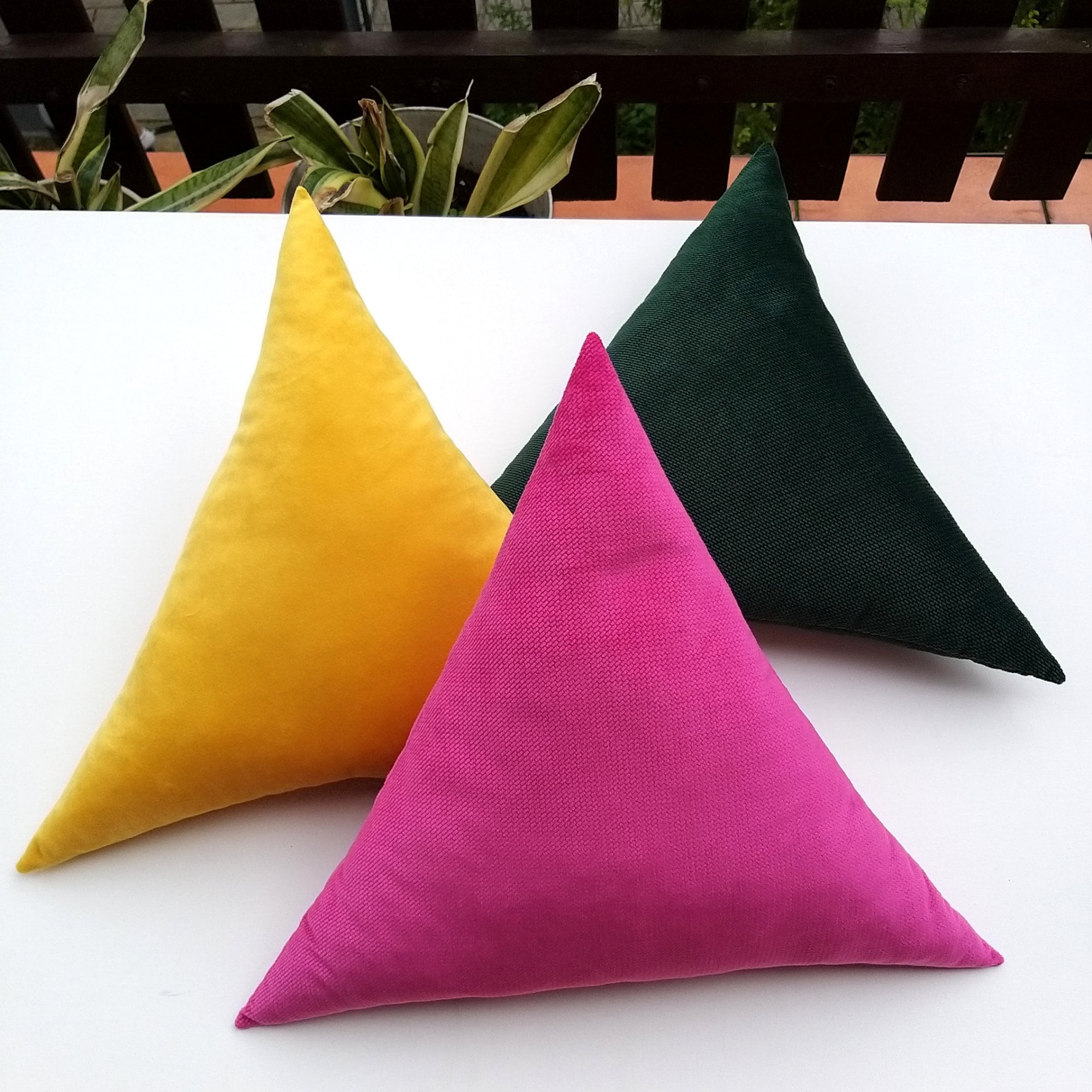 Mustard Triangle Pillow, Geometric Pillow, Color Block Triangle Cushion ...