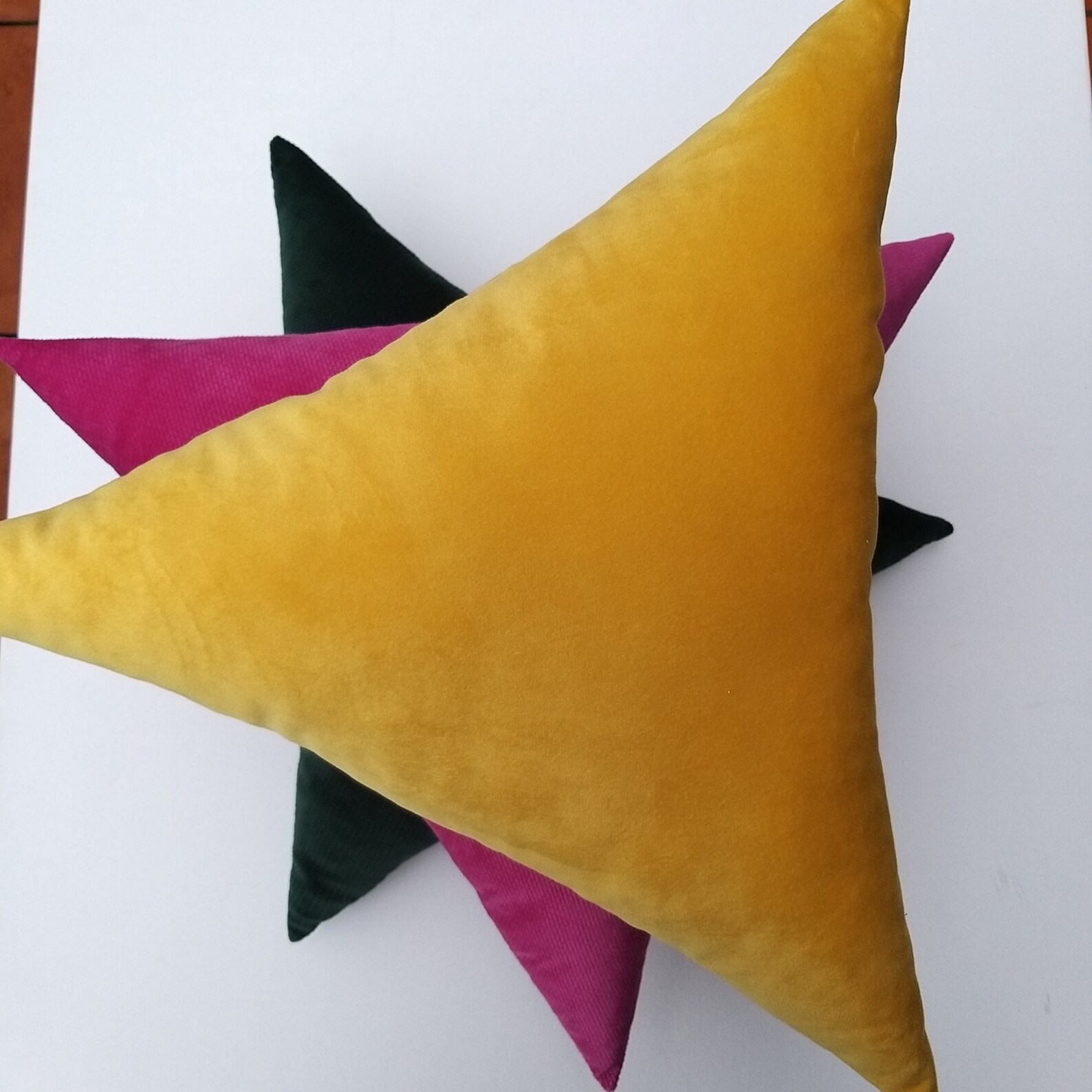 Mustard Triangle Pillow, Geometric Pillow, Color Block Triangle Cushion ...