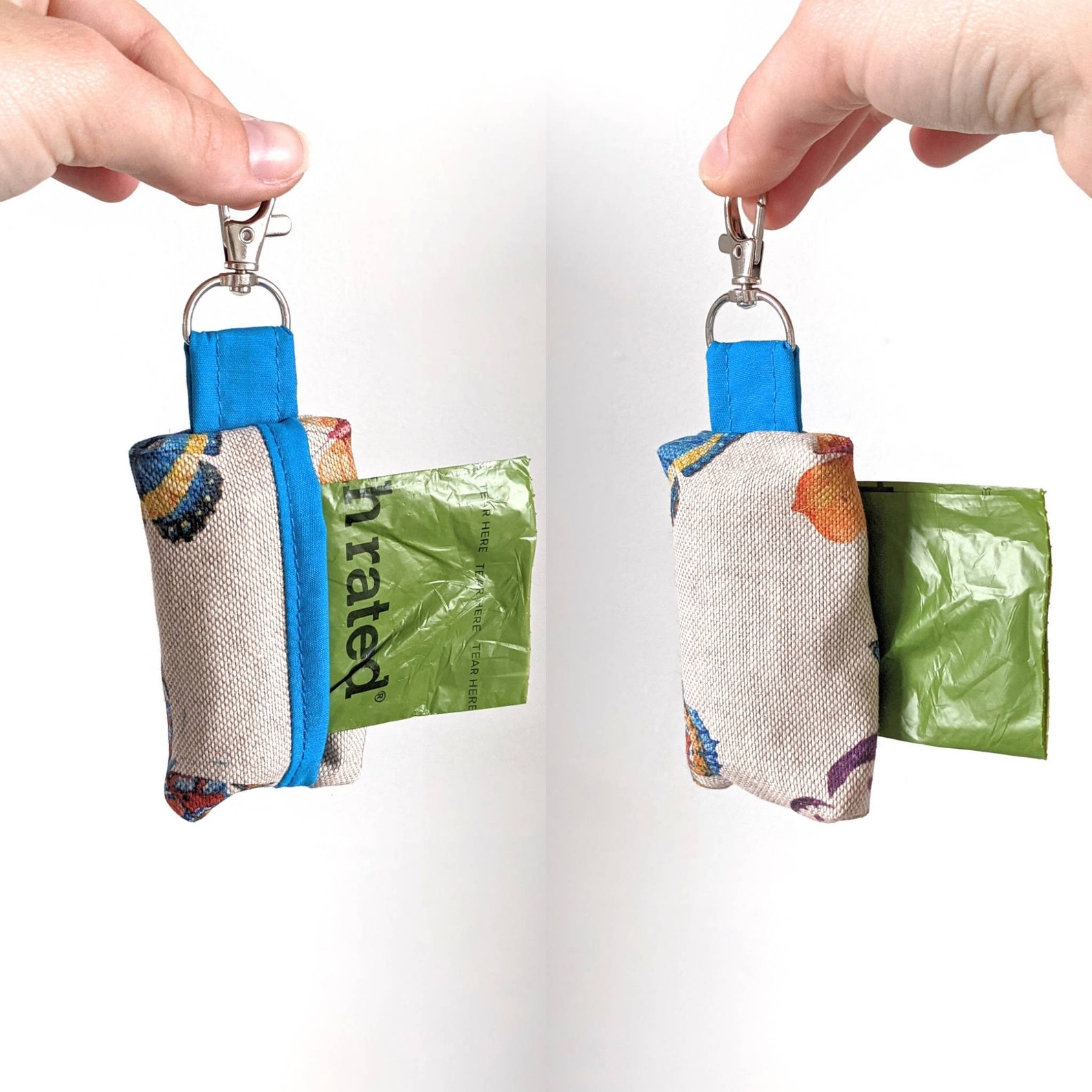 Clip on Poop Bag Holder in Two Sizes Linen Butterfly - Etsy