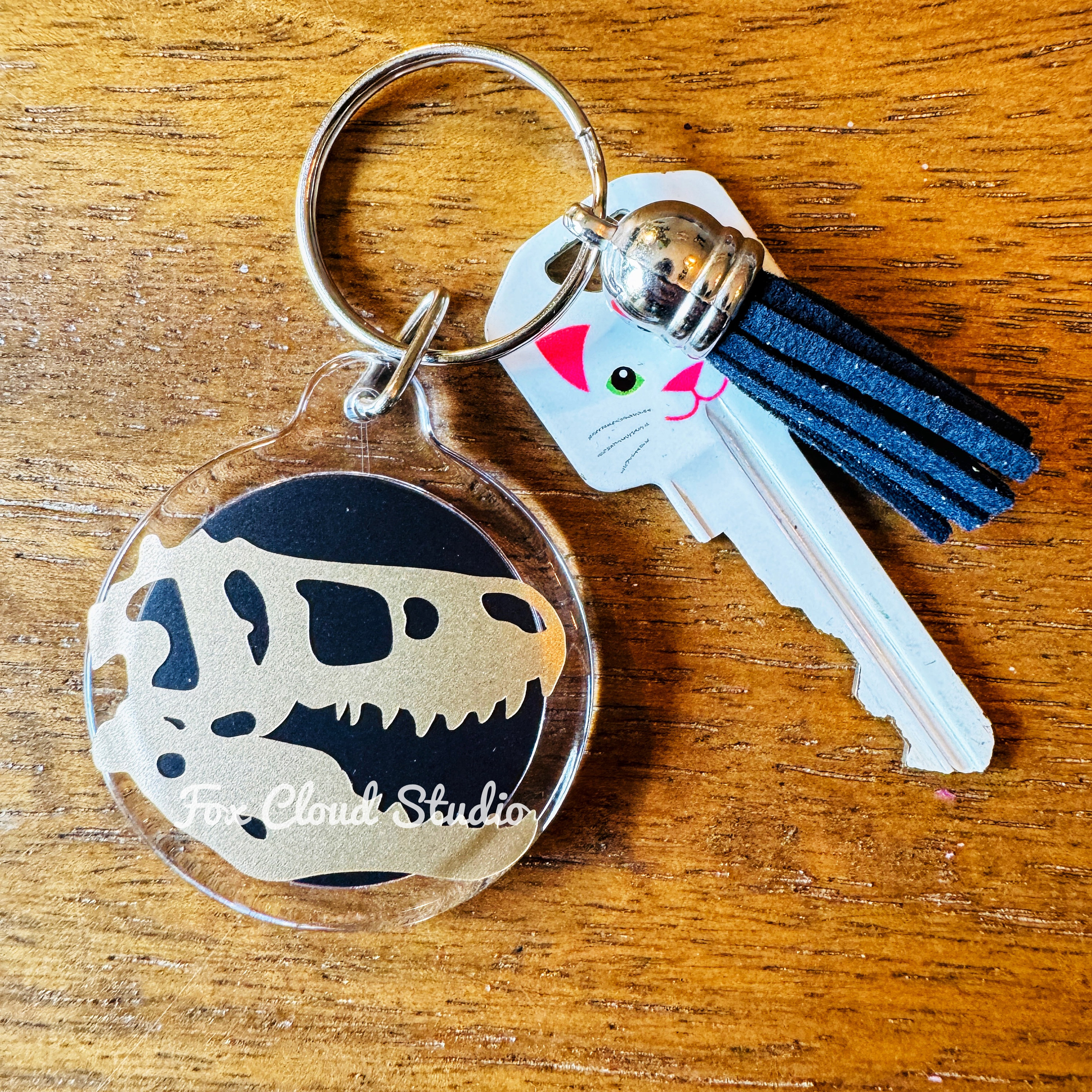 Gold Dinosaur Skull With Black Background NFC Smart Keychain for ...