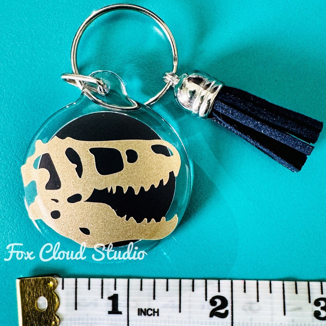 Gold Dinosaur Skull With Black Background NFC Smart Keychain for ...