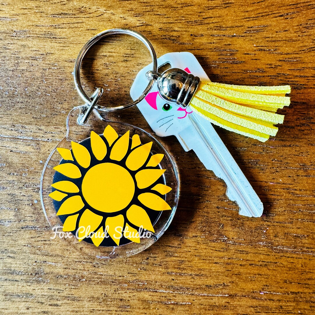 Happy Yellow Sunflower With Black Background NFC Smart Keychain for ...