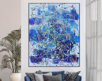 Jackson Pollock Style Blue Abstract Painting oversize | Etsy