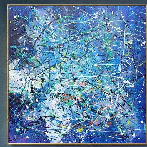 Jackson Pollock Style Blue Abstract Painting oversize - Etsy