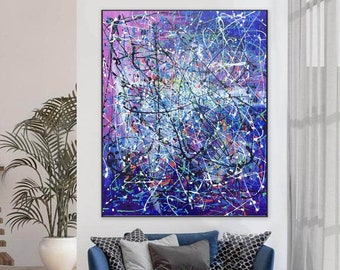 Jackson Pollock Style Blue Abstract Painting oversize | Etsy