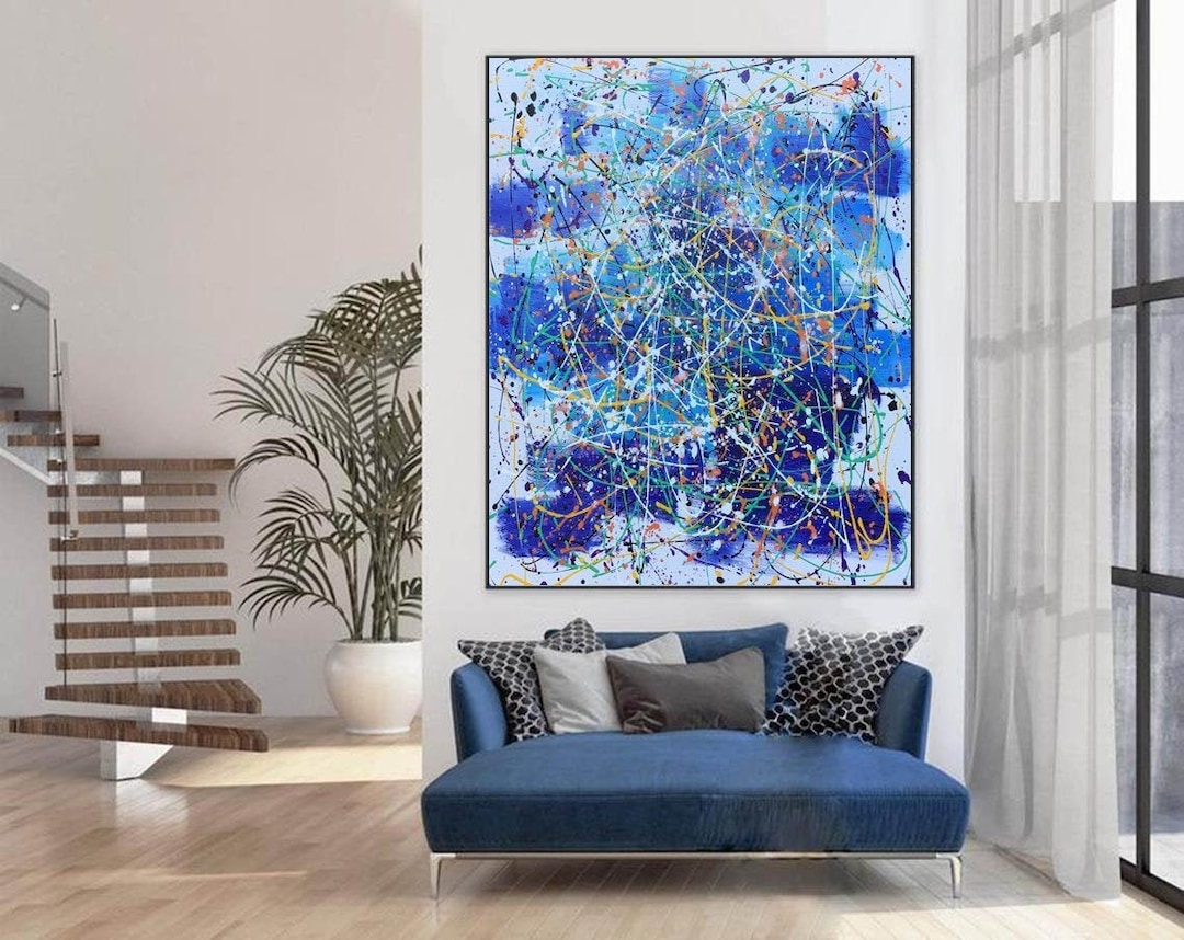 Jackson Pollock Style Blue Abstract Painting ,oversize Painting ...