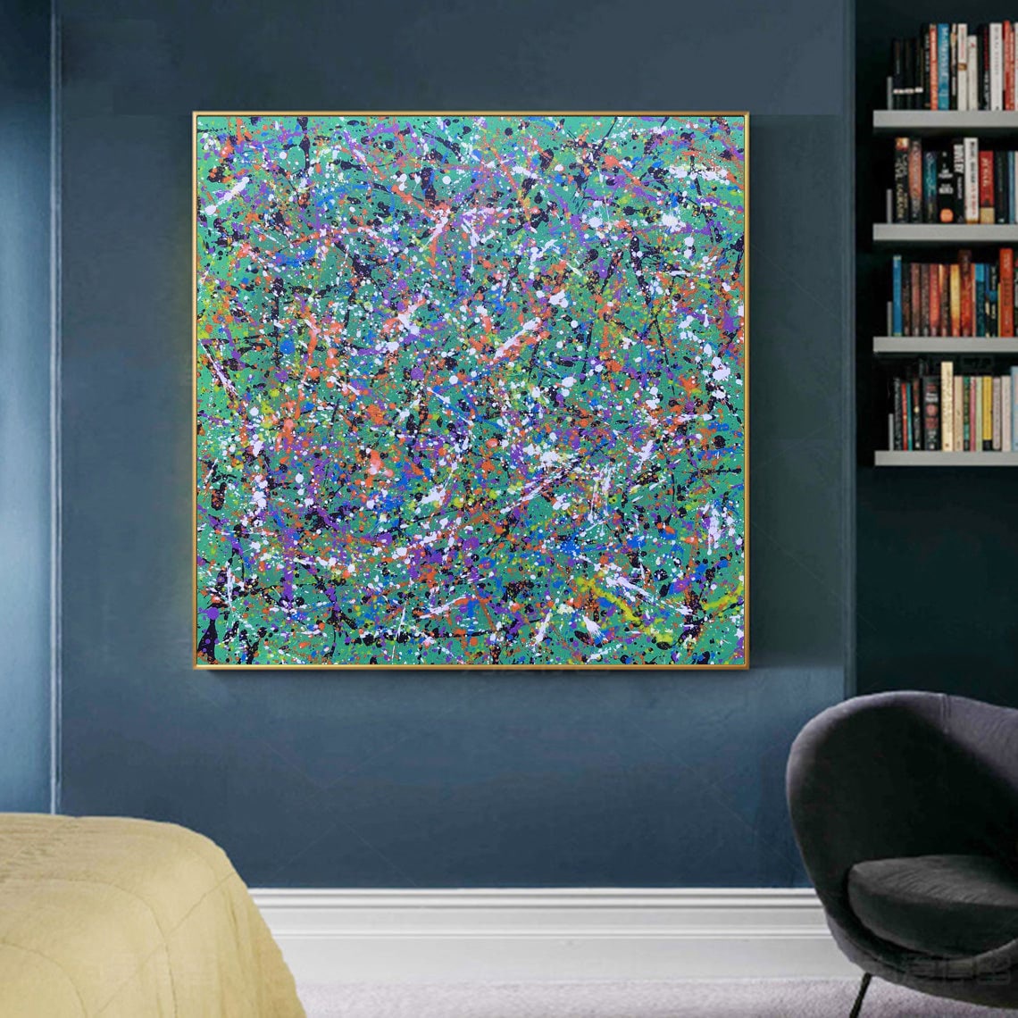 Jackson Pollock Style Green Abstract Painting ,oversize Painting ...
