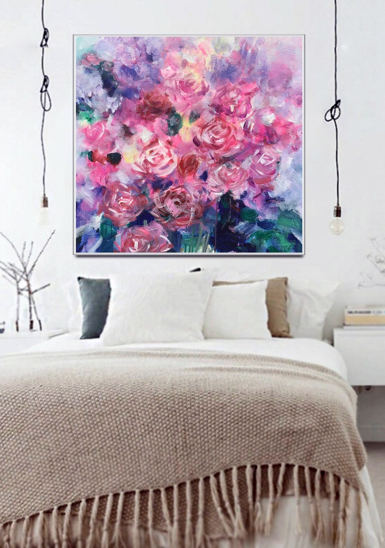 Rose Flower Painting oversize Painting original Large Canvas - Etsy