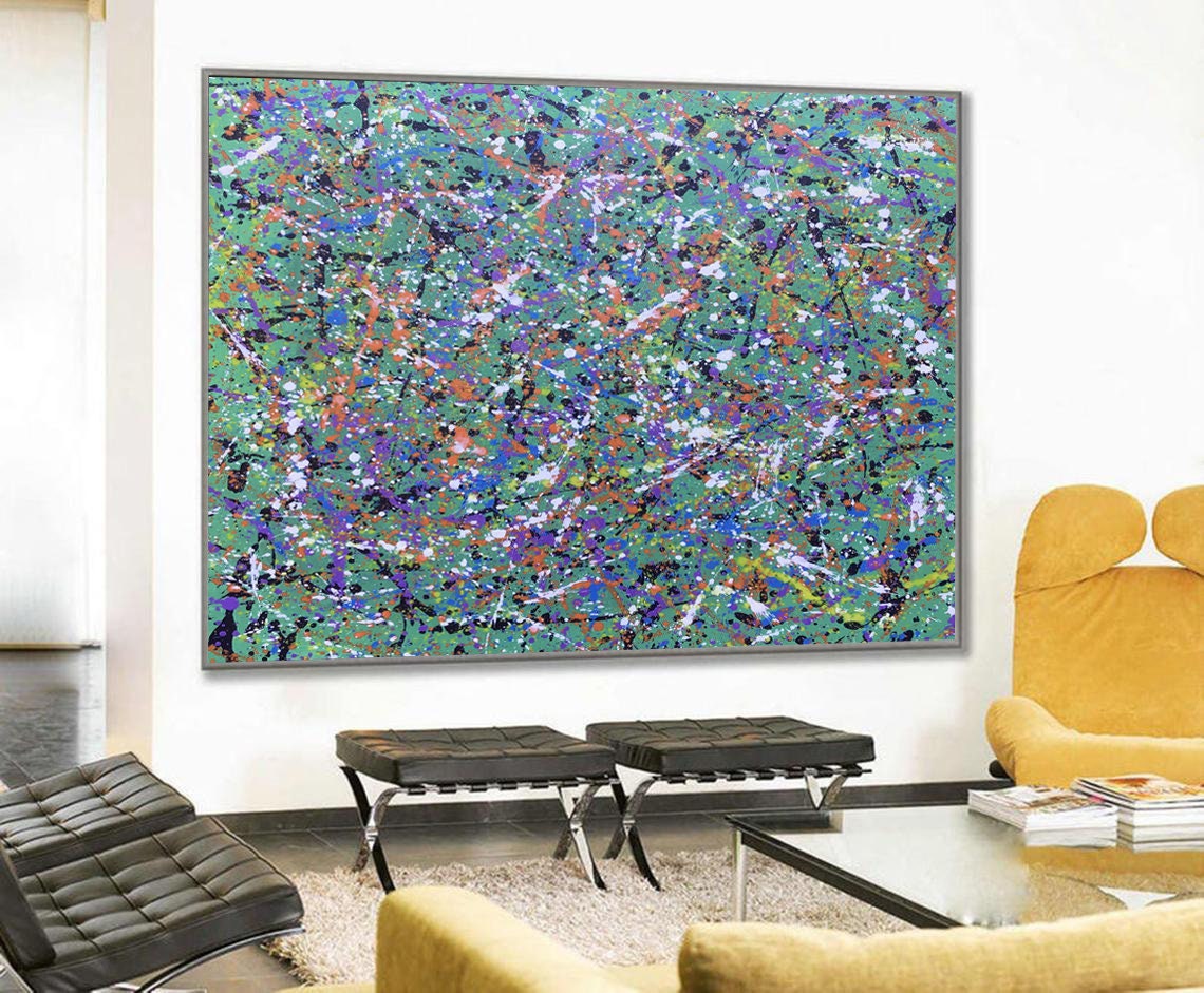 Jackson Pollock Style Green Abstract Painting ,oversize Painting ...