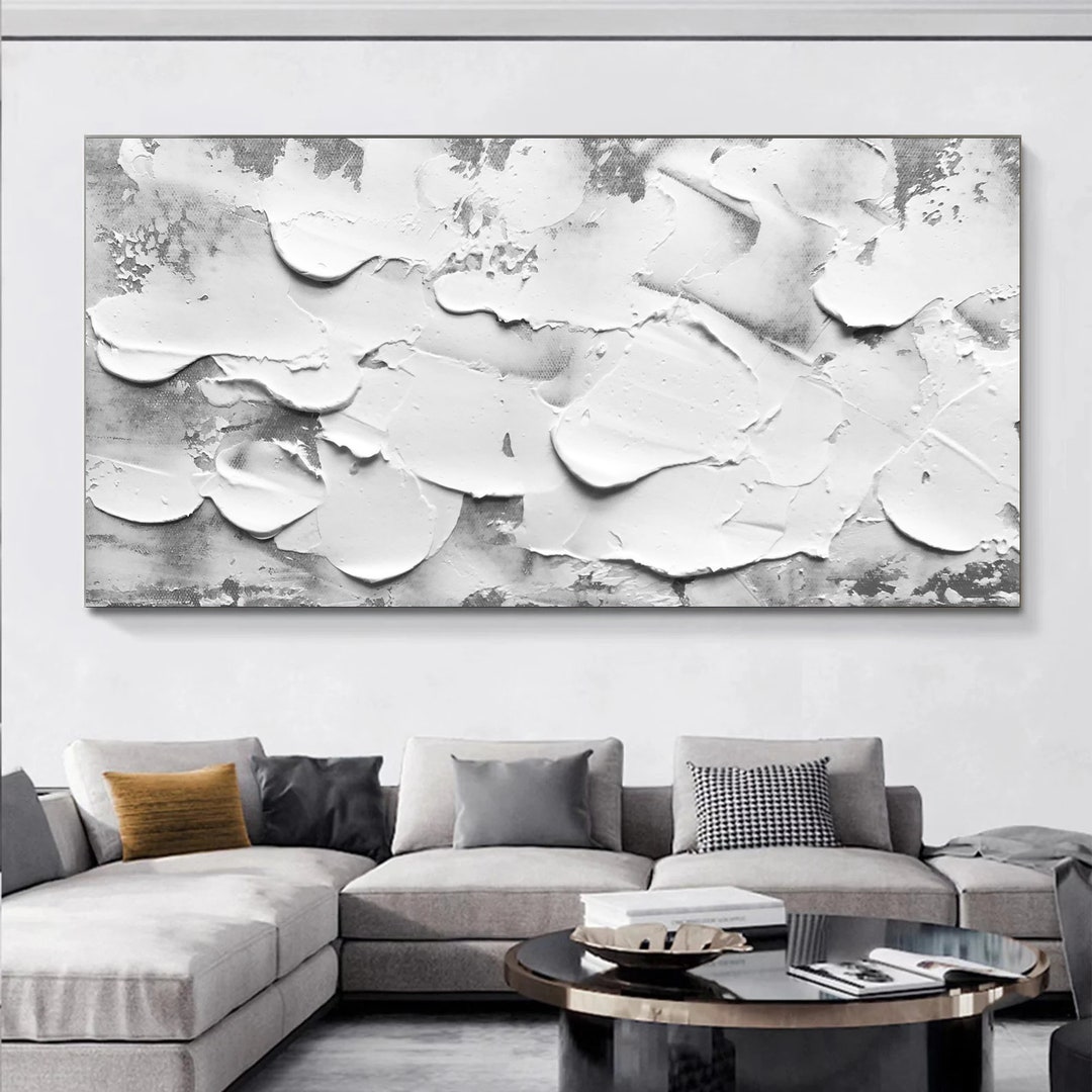 White Gray 3D Texture Minimalist Art,white Painting,large Handmade Wall ...