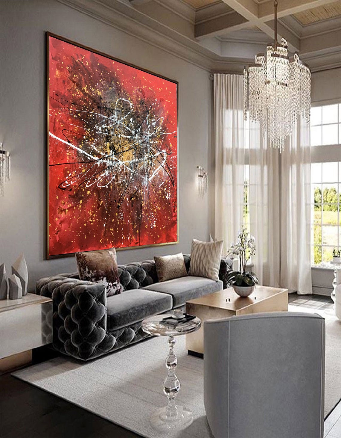 Extra Large Red Gold Abstract Painting ,modern Art,oversize Painting ...