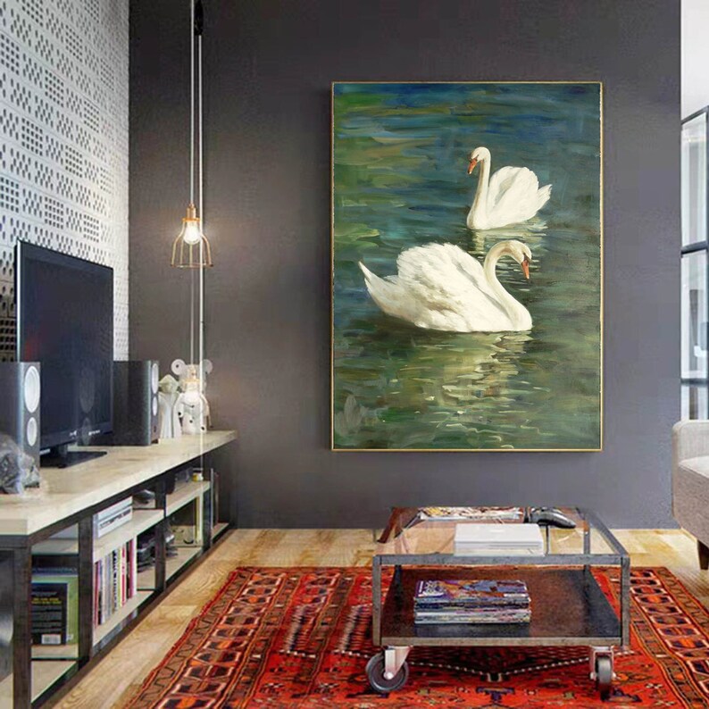 White Swan Paintingwhite Swan Artoversize Painting Original - Etsy